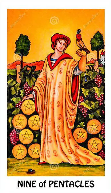 All About The Nine of Pentacles Tarot Card - The Nine of Pentacles ...
