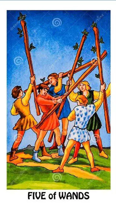 All About The Five of Wands Tarot Card - The Five of wands Tarot Card ...